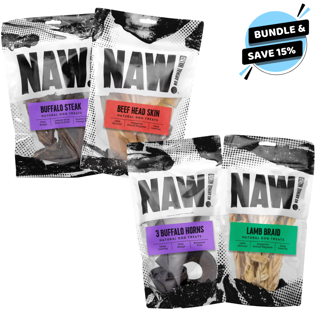 NAW Natural Dog Treat Bundle: Beef Head Skin, Buffalo Horn, Lamb Braid ...